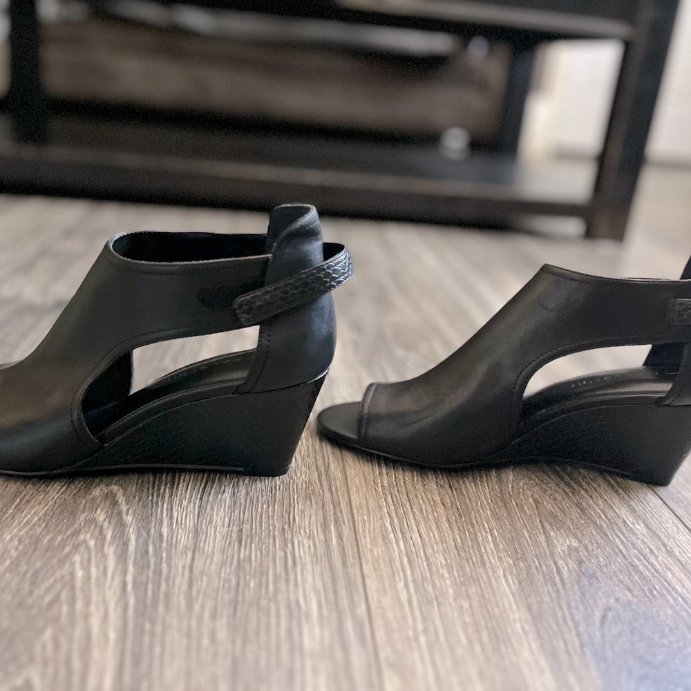 Black Peek A Boo Toe Wedges From Halston - Gem